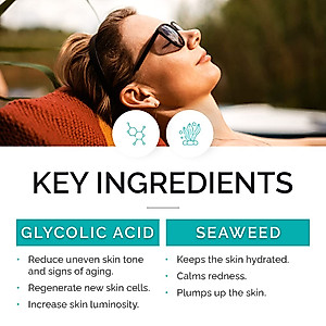 Vitamins and Sea Beauty, Exfoliating Face Toner with Glycolic Acid and Seaweed, Oil Control Facial PH Balancing Dead Skin Pore Minimizer, All Skin Types, 8 Fl Oz