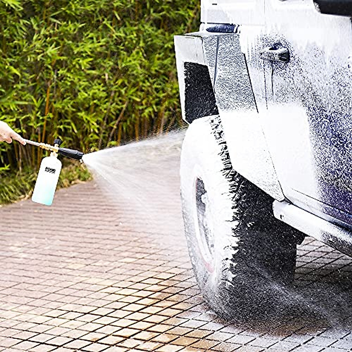 Pressure Washer Foam Gun Kit - Car Wash Short Wand with 1/4" Quick Connector, 3400 PSI Short Gun Foam Cannon + Microfiber Applicator & Sponge Mitts for Easy Cleaning 1 Liter