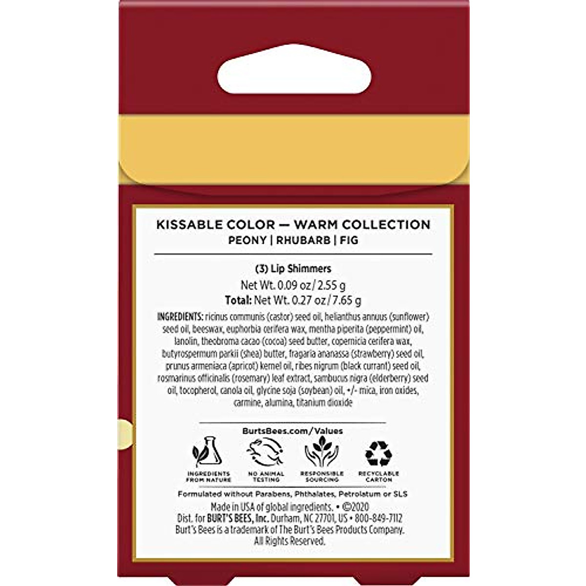 Burt's Bees Kissable Color Holiday Gift Set, 3 Lip Shimmers in Festive Gift Box, Warm Collection in Peony, Fig and Rhubarb