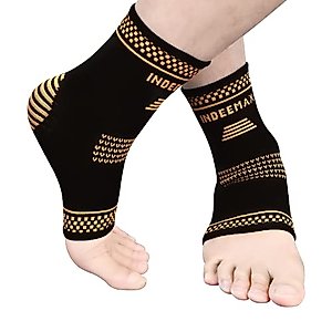 INDEEMAX Copper Ankle Brace for Women Men, Left and Right Foot Compression Support Sleeve Ankle Wrap Socks for Plantar Fasciitis, Sprained, Football, Running