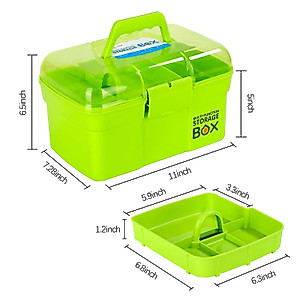 2 Packs 11” Plastic Storage Box Tool Box Sewing Box Organizer with Removable Tray, Multipurpose Portable Handled Storage Case for Art Craft and Cosmetic (Green) 