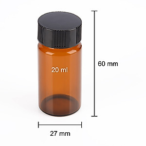 stonylab Brown Glass Sample Vials with Cap, Screw Cap Sample Vials Amber Glass Liquid Sampling Bottle Reagent Bottle with Screwcap, Capacity 20 ml / (0.6 oz), Pack of 20