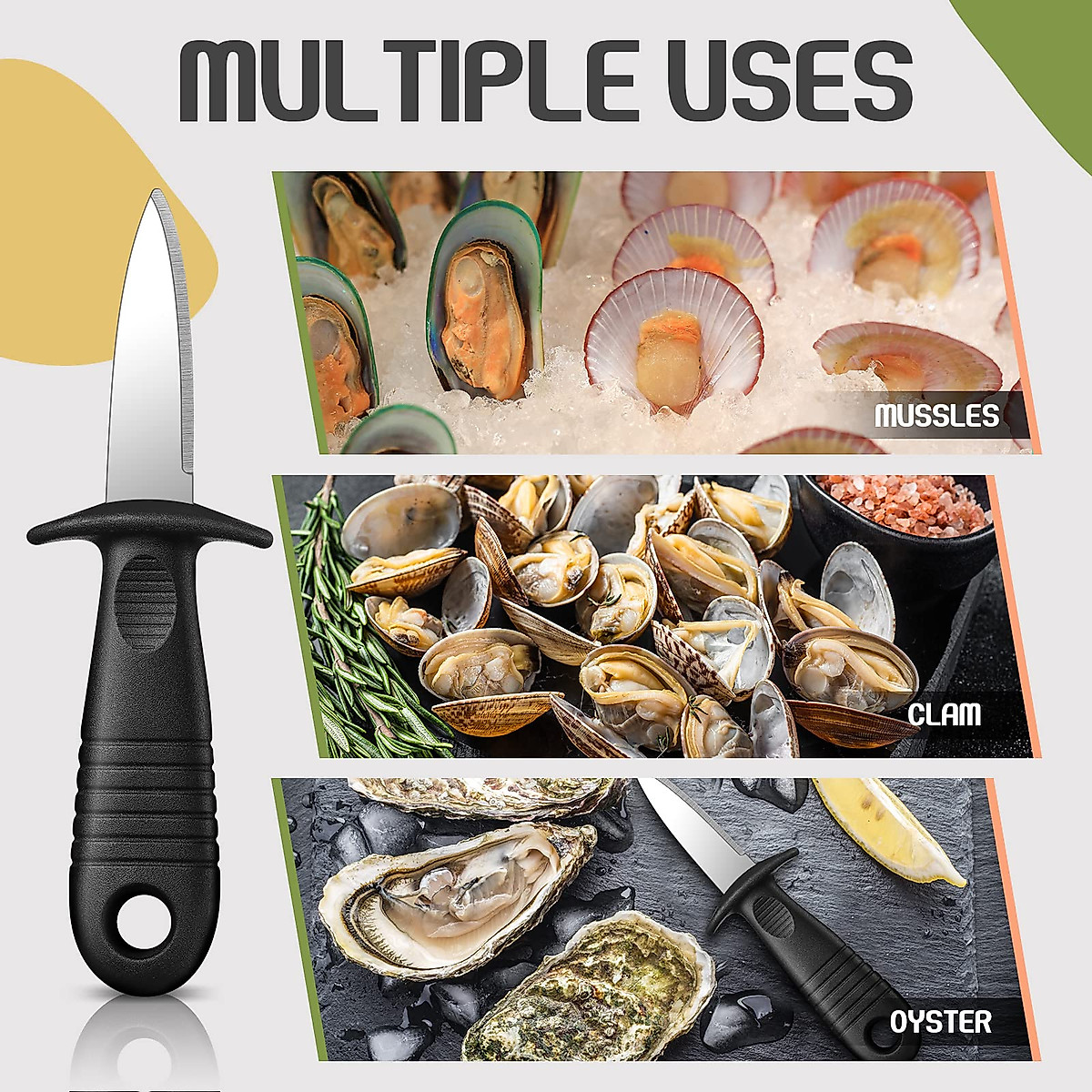 Minatee 30 Pcs Oyster Shucking Knife Stainless Steel Oyster Shucker Oyster Opener with Non Slip Handle for Clam Crab Kitchen Shrimp Shellfish Seafood Tools, 5.79 Inch (Black)