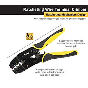 TITAN 11477 Ratcheting Wire Terminal Crimper Tool for Insulated Terminals, Fixed Jaw Crimper
