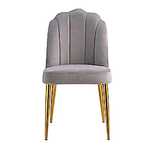 Iconic Home Chelsea Dining Side Chair Vertical Channel Quilted Velvet Upholstered Crown Top Back and Seat Solid Gold Tone Metal Legs (Set of 2) Modern Contemporary, Grey