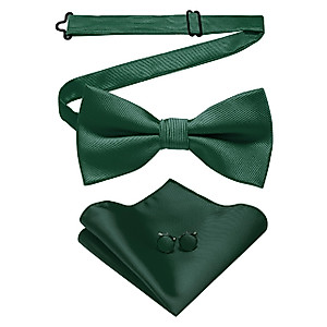 JEMYGINS Green Bow Tie Silk Bowtie and Pocket Square Hankerchief With Cufflinks Sets for Men(3)