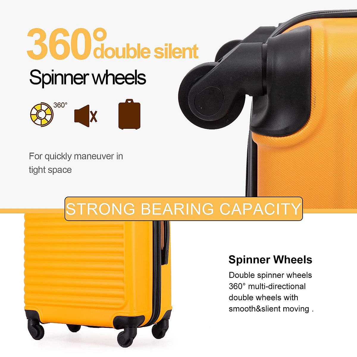 Tripcomp Luggage Sets 3piece Set Hardshell Luggage with Spinner Wheels, TSA Lock, Travel Suitcase Sets, 20 Inch Carry On, 24 Inch Mid-size, 28 Inch Large siutcase(Orange)