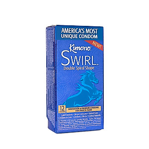 Kimono Swirl Condoms - Double-Helix Twisting Shape, Condom Innovation, Extreme Sensations, More Comfort, Lubricated, with Reservoir Tip, Natural Latex Condoms, Vegan, No Latex Odor (Pack of 12)
