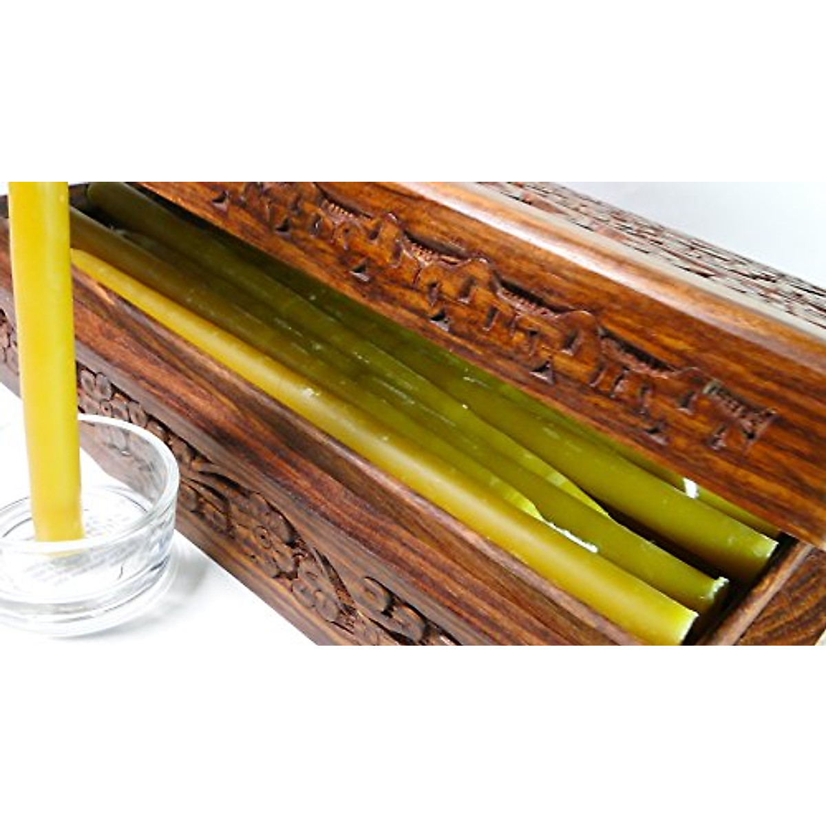 BCandle 100% Beeswax 2-Hour Candles Organic Hand Made - 7 1/2 Inch Tall, 3/8 Inch Diameter (Pack of 36), Wood Box