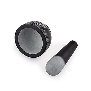 Samhita Tree of Life Natural Stone Mortar & Pestle Mortar Diameter- 3.75"x 2.75" Pestle-5" x 1.5"