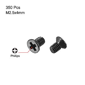 uxcell M2.5 x 4mm Phillips Screw Fasteners Black for Laptop PC TV Fan Switch 350pcs