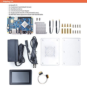 NanoPC-T4 RK3399 ARM Dual-Display Mini PC LPDDR3 RAM 4GB Gbps Ethernet,Support Android 8.1 and Lubuntu 16.04 for AI Project, Bundle with 7inch eDP LCD Touch Display