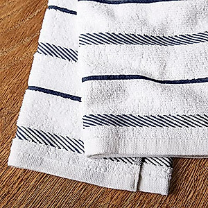 KitchenAid Ribbed Soft Silicone Oven Mitt Set, Blue Willow 2 Count & Albany Kitchen Towel 4-Pack Set, Cotton, Blue Willow/White, 16"x26"