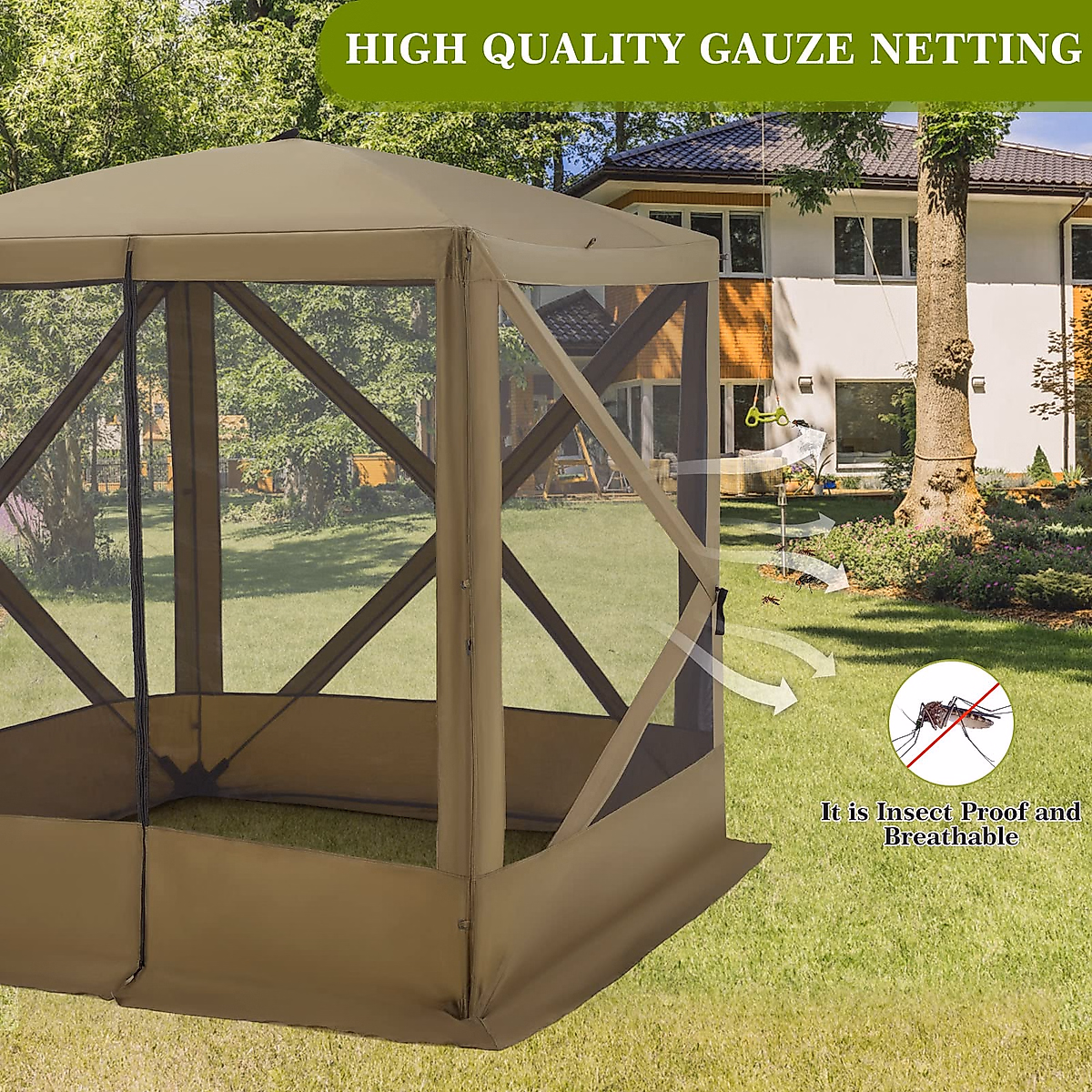 JOMEED 6’ X 6’ Pop Up Canopy Tent, Outdoor Camping Gazebo Screen Tent 4-Sided Gazelle Tent with Mosquito Netting, Portable Carry Bag for Lawn and Backyard (6ft x 6ft)