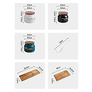 JFFLYIT 3 pcs round porcelain condiment jars set sugar bowl ceramic spice jars marble ceramic seasoning coffee and sugar canister set with bamboo wood lid wood tray and ceramic spoon（Green）