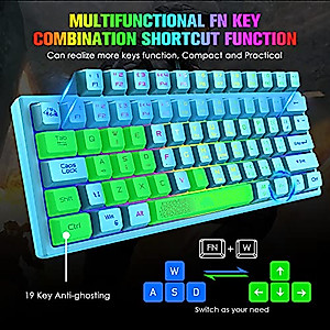 ZIYOU LANG K61 60% Gaming Keyboard Mini Portable with Rainbow RGB Backlit Ergonomic 62Key Layout 19Key Anti-ghosting Mechanical Feel Waterproof USB Wired for PC Mac Windows Gamer Laptop Typists(Blue)