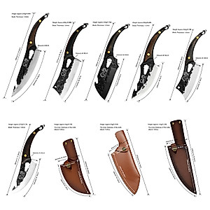 XYJ FULL TANG Outdoor Chef Knife 6-pieces Set Stainless Steel Slice Kitchen Knives Come With Universal Leather Case Carry Knife Bag Cutlery Knives Accessories