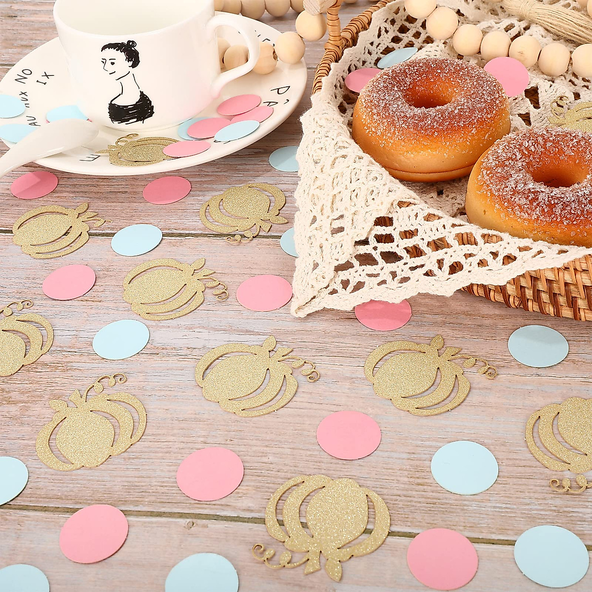 Whaline 300pcs Thanksgiving Little Pumpkin Confetti Glitter Gold Pumpkin Baby Shower Table Confetti Round Pink Blue Paper Dots for Thanksgiving Fall Gender Reveal Baby Birthday Supplies Table Decor