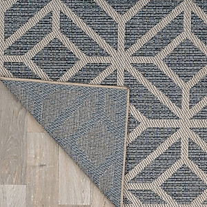 Rugshop Contemporary Geometric Rug for Patio, Dec, Balcony, Indoor/Outdoor Area Rug 7'10" x 10' Blue