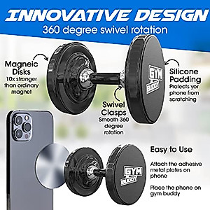 Magnetic Phone Mount - Mobile Gym - A Phone Holder for Videos - Double Sided Magnet – Extra STONG-Fits Any Phone GYM BUDDY (Black)