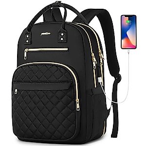 YAMTION Black Backpack for Women and Teen Girls,School Backpack TSA Laptop Bookbag with USB for College University Business Work Travel