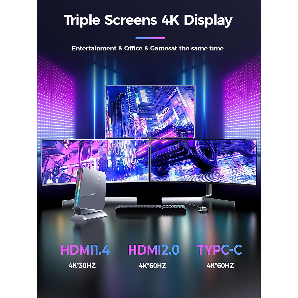 TOPGRO Mini Gaming PC Core i9-9880H/ GTX1650 4G, 32GB DDR4, 1TB PCIe4.0 SSD, RGB Lights, WiFi6E/BT5.3/1.0G LAN/2xHDMI/1xUSB-C 4K@60Hz Win11 Pro Mini Desktop PC Gaming Computer