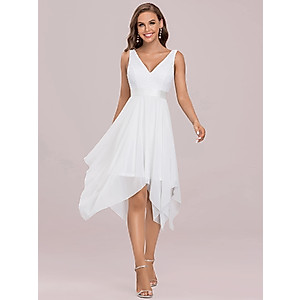 Ever-Pretty Womens Tea-Length V Neck Chiffon Formal Dress for Party White US8