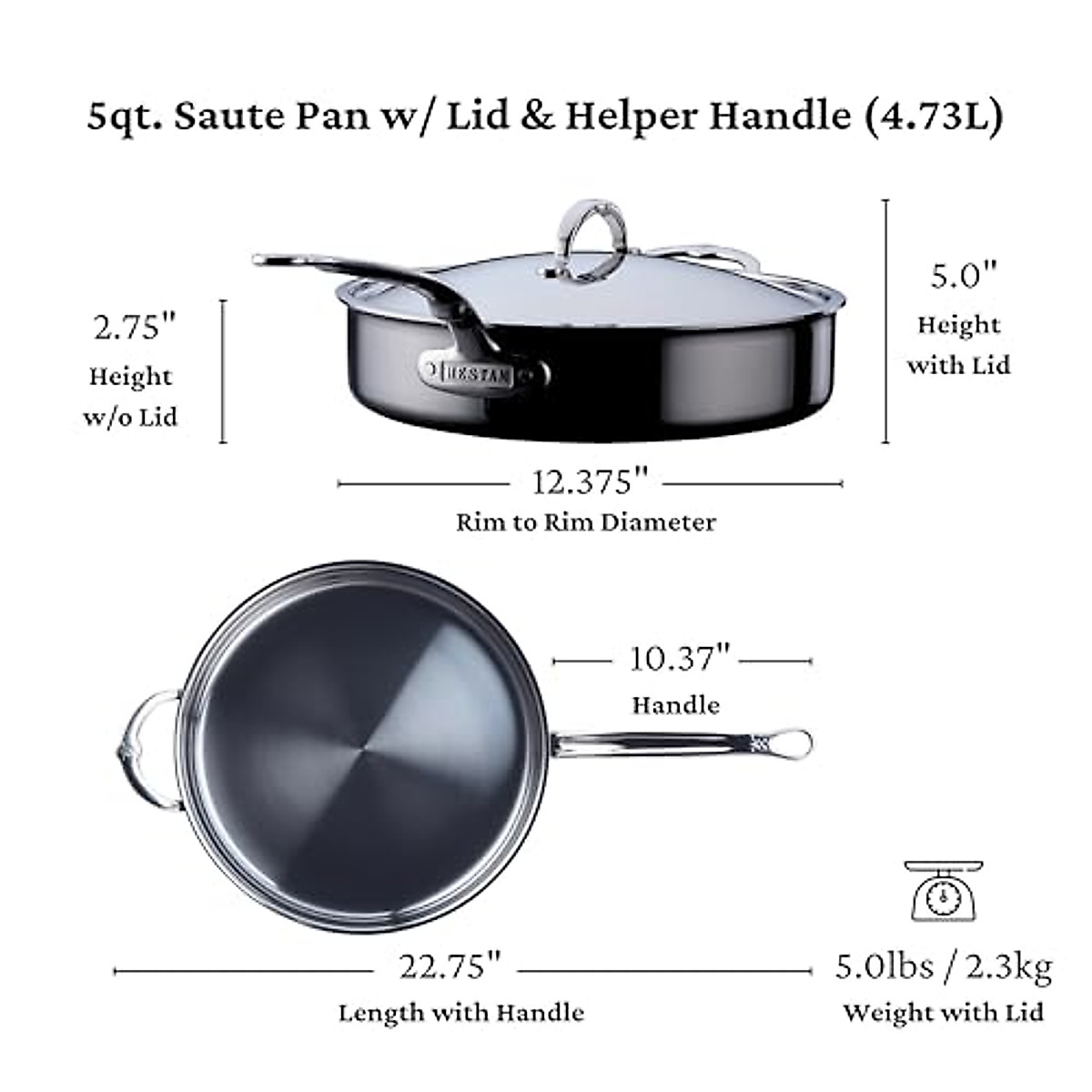 Hestan - NanoBond Collection - Stainless Steel Titanium Sauté Pan, Induction Cooktop Compatible, 5 Quart