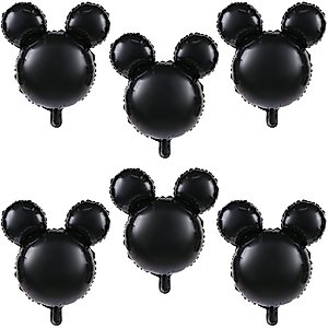LIYDE 6 Pcs Mouse Head Balloon, 24'' Black Aluminum Foil Balloon for Birthday, Baby Shower Decorations
