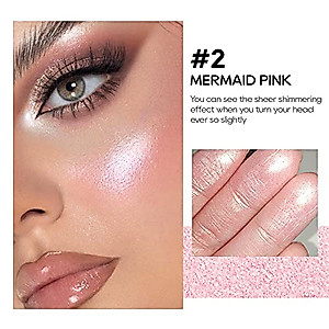 FREEORR Baked Highlighter Powder Palette, Makeup Highlighter Powder Palette Sheer Shimmering Finish Face Highlighters Makeup Iluminadores de Maquillaje #02 Mermaid Pink
