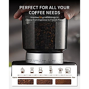 SHARDOR Conical Burr Coffee Grinder Electric for Espresso with Precision Electronic Timer, Touchscreen Adjustable Coffee Bean Grinder with 51 Precise Settings, Brushed Stainless Steel