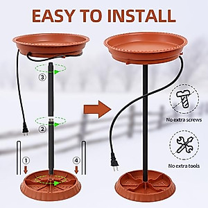 Heated Bird Bath for Outdoors for Winter, 75W Bird Bath Water Heater Bird Bath Deicer,Deep Bowl Thermostatic Control Weather Resistance Stylish Design with Planter Pedestal for All Seasons(Brown)