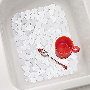 Qulable kitchen Sink Mat For stainless steel/ceramic sinks. Clear PVC Eco-friendly Sink Mat, adjustable, fast draining, pebble design, (2 pack， Clear)