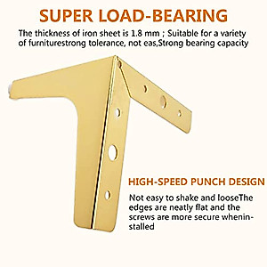 WEICHEN 4 inch Metal Furniture Legs, Modern Triangle Legs for Furniture Set of 4 Couch Legs DIY Replacement Legs for Cabinet Sofa Cupboard Chair Ottoman Dresser (Gold)