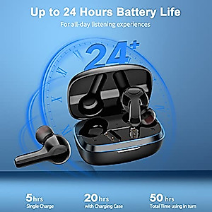 Lanteso Wireless Earbuds, Bluetooth Earbuds 50H Playtime Deep Bass Loud Sound Earphones with 4 Microphones Clear Call Light-Weight Waterproof in-Ear Headphones