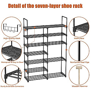 GIMTRR 7 Tiers Metal Shoe Rack, Large Capacity 24-30 Pairs Vertical Shoe Tower, Tall Shoe Storage Organizers, Narrow Shoe Shelf for Entryway, Closet, Garage
