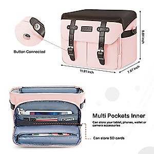 MOSISO Camera Case Crossbody Shoulder Messenger Bag, DSLR/SLR/Mirrorless Photography Vintage PU Leather Flap Gadget Bag with Rain Cover Compatible with Canon/Nikon/Sony Camera and Lens, Pink