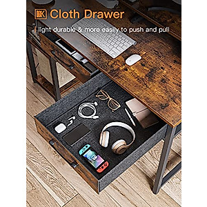 ODK Computer Desk with Drawers, 48 Inch Office Desk with Storage Bag & Shelves, Work Writing Desk with Monitor Stand Shelf, Rustic Brown Home Office Desks for Small Spaces