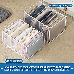 JINLU Wardrobe Clothes Organizer 7 Grids 9 Grids （2-Piece），Clothes Organizer for Folded Clothes Washable Drawer Organizers for Clothing Divided Mesh Organizing Box Uitable for Jeans （L，Gray ）