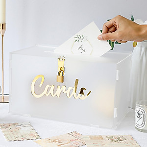 OurWarm Frosted Acrylic Wedding Card Box with String Light, Large Gift Card Box Holder for Wedding Reception, Honeymoon Fund Envelope Money Box for Party Graduation Baby Shower Birthday Decorations