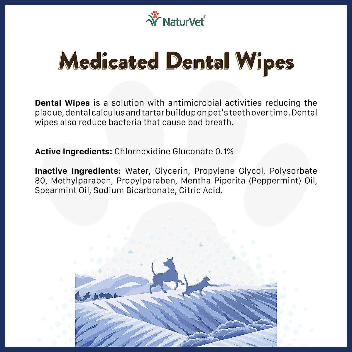 NaturVet Medicated Dental Wipes for Dogs & Cats 50 Count