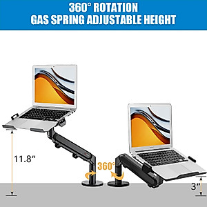 MPK Laptop arm Mount for Desk, Single Gas Spring Laptop Arm Desk Stand/Holder,Extra Laptop Tray Fits 12-17" Laptops/Notebook