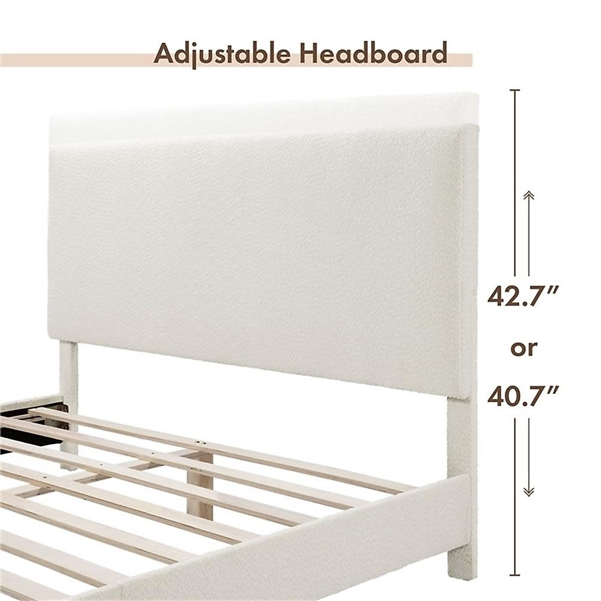 BOWERY HILL Modern Boucle Fabric Mattress Ready Queen Bed in White