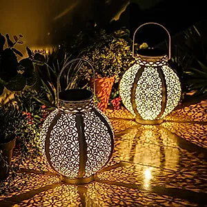 Outdoor Solar Lantern 2 Pack Hanging Solar Lanterns Waterproof Solar Lights with Handle, Outdoor Solar Garden Lights Decor for Yard Patio, White