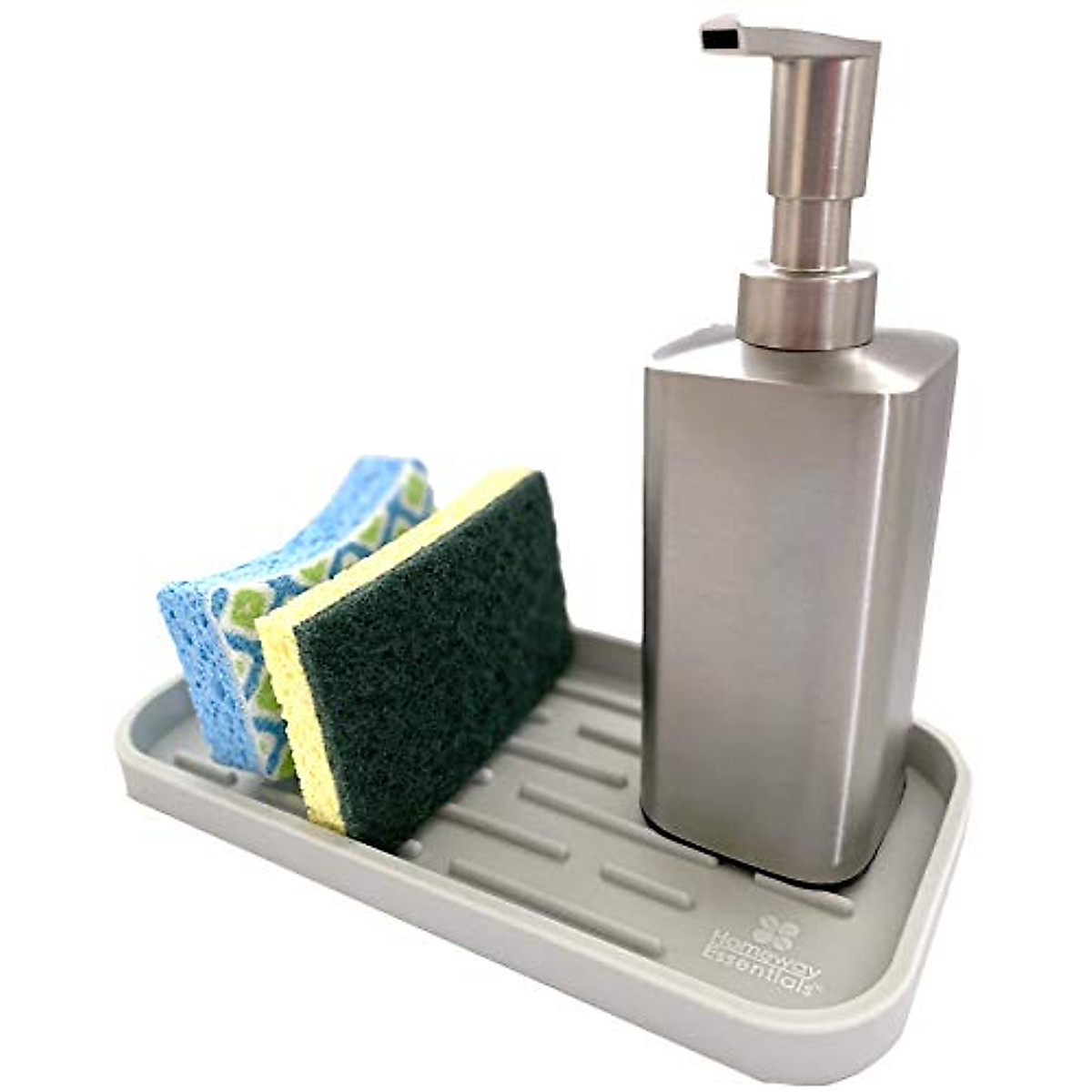 Sponge Holder Tray - Kitchen Sink Organizer - For Sponges, Soap Dispenser, Scrubber, Dishwashing Brush Holder - Multipurpose Use Tray (Light Grey)