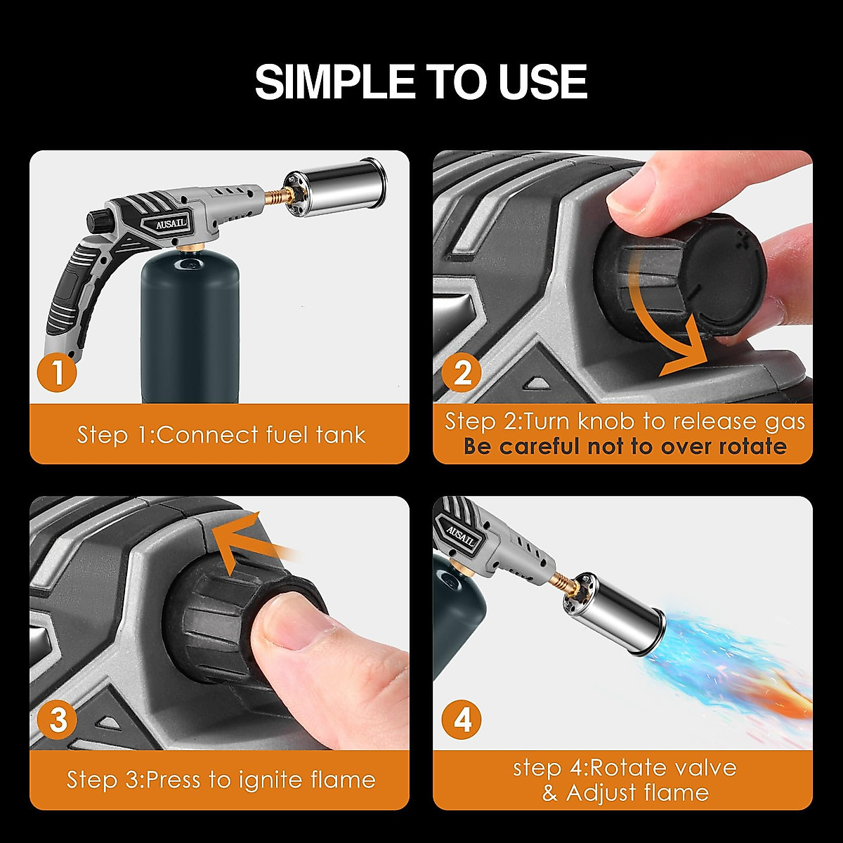 Kitchen Torch Cooking Blow Propane Torch - 500,000 BTU Culinary Torch - Sous Vide - Charcoal Starter Grill Torch Fire Gun for Searing Steak & Creme Brulee(Fuel Not Included)