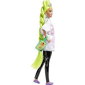 Barbie Extra Doll and Barbie Accessories with Neon Green Hair, Feather Boa and Pet Parrot