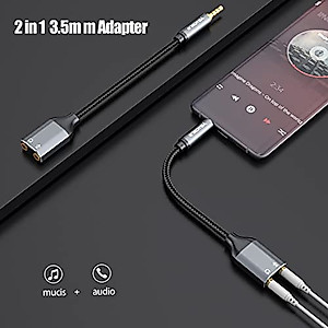 YOACELE 2 in 1 3.5mm Headphone Splitter Adapter, 3.5mm Male to Audio and Microphone Adapter, Compatible with iPhone, Samsung Phones and Tablets