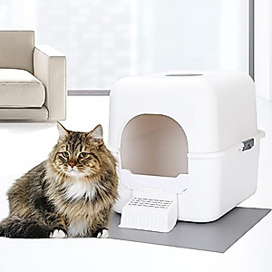 Sfozstra Urine Litter Box with Pedal for Small Cats Approx 8Lbs, Fully Enclosed Leak-Proof ,High Edge and Odorless ,Easy to Carry and Clean (White with Handle, S)