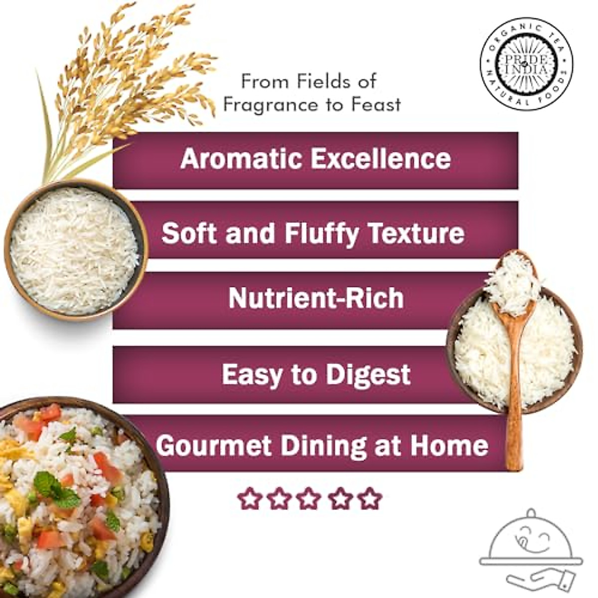 Pride Of India - Thai White Jasmine Rice - Fragrant Hom Mali Rice, 3 lbs Jar